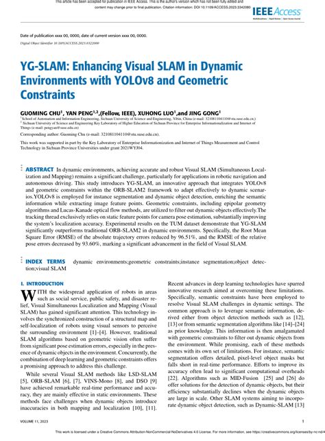 Pdf Yg Slam Enhancing Visual Slam In Dynamic Environments With Yolov8 And Geometric Constraints