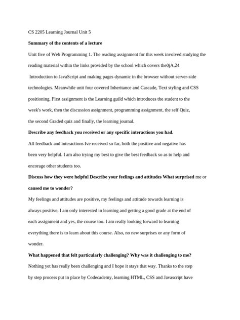 Cs 2205 Learning Journal Unit 5 Sec Pdf