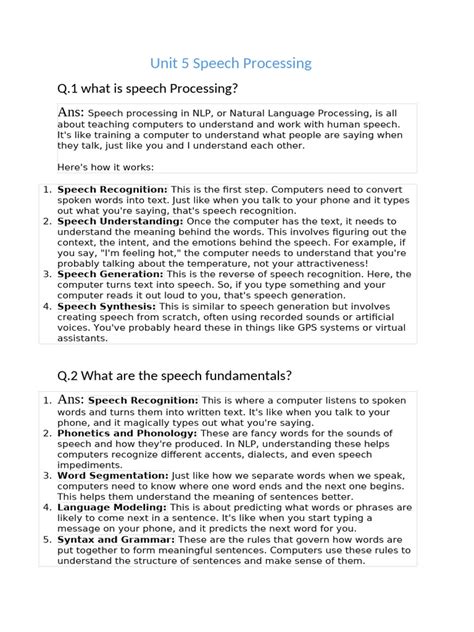 Unit 5 Speech Processing Pdf Phonetics Speech Recognition