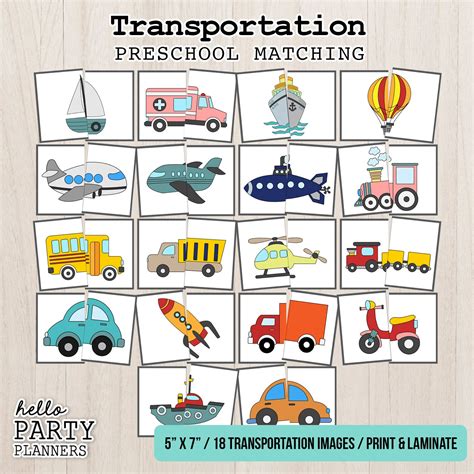 Transportation Matching Game Preschool Printable Activity Digital