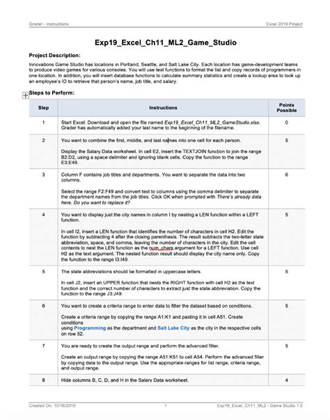Grader Instructions Excel Project Chegg