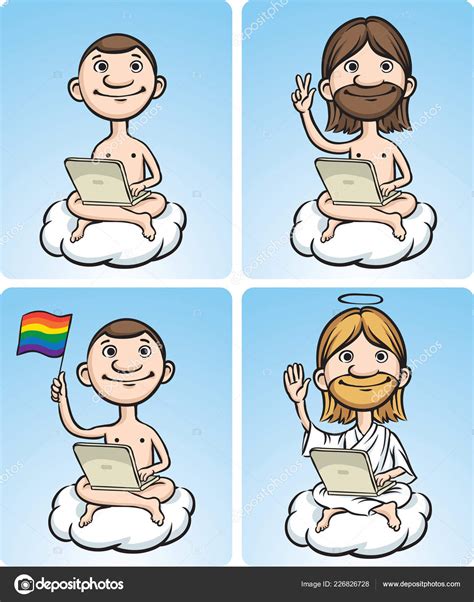 Ilustración Vectorial Hombres Dibujos Animados Desnudos Una Nube Con