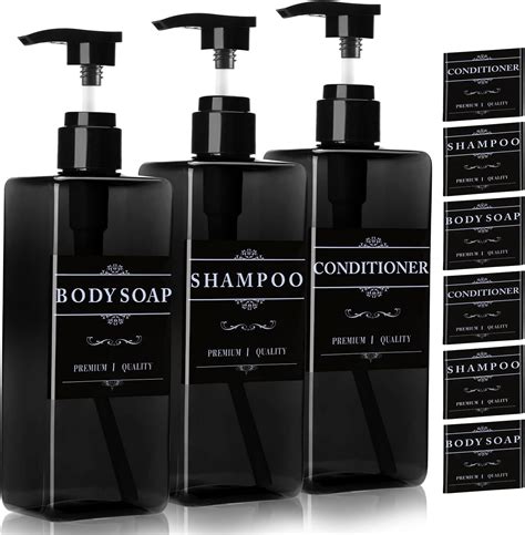 3 Pièces 500ml Flacon Pompe Rechargeable Noir Bouteille Shampoing Vide