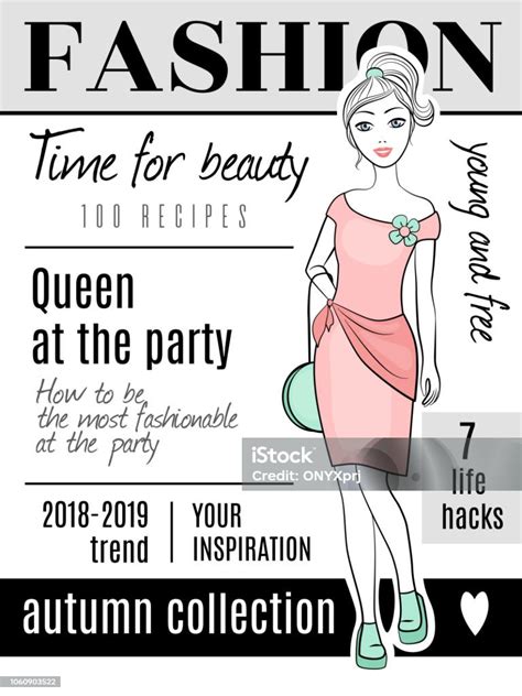 패션 잡지 커버입니다 유행 유행 젊은 귀여운 여자 포즈 벡터 디자인 서식 파일 가리기에 대한 스톡 벡터 아트 및 기타 이미지 가리기 가을 고풍스런 Istock