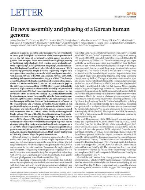 Pdf De Novo Assembly And Phasing Of A Korean Human Genome
