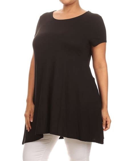 Women Plus Size Short Sleeve Solid Pocket Asymmetric Tunic Knit Top Tee
