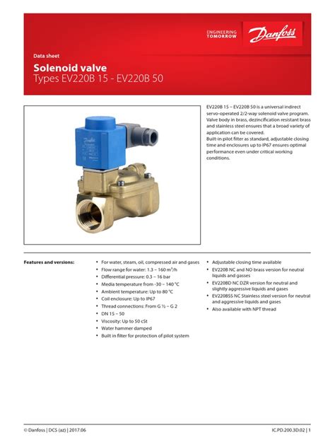 Datasheet Danfoss Ev220b 15 50 Solenoid Valve Pdf