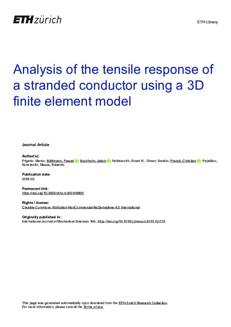 Pdf Analysis Of The Tensile Response Of A Stranded Conductor Using A 3d Finite Element Model