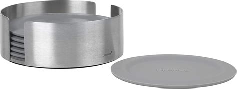 Blomus 6 Piece Coaster Set With Stainless Steel Holder Sharkskin Grey Coasters