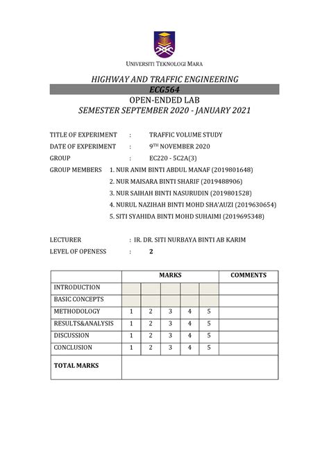 LAB4 Traffic Volume Study Civil Engineering UiTM Studocu