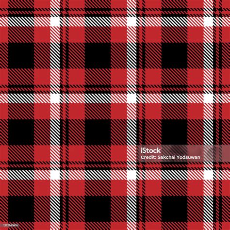 타탄 격자 무늬 이음새가 있는 패턴 빨간색 배경입니다 플란넬 셔츠 배경 화면 벡터 일러스트 레이션 검은 색 흰색 선 색상 직물 질감 스코틀랜드 케이지 타탄 체크무늬에 대한