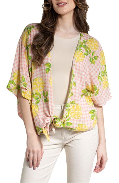 Saachi Gingham Citrus Tie Front Duster In Pink Modesens