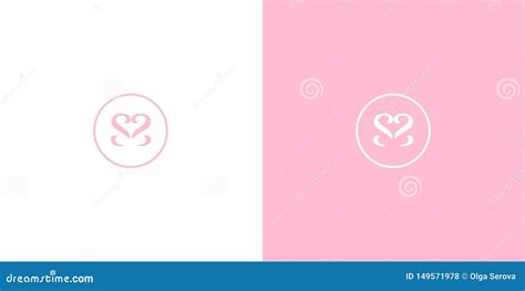 Pink Ss Monogram Feminine Round Logo With A Heart Stock Vector