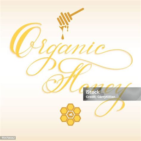 핸드 그린 유기농 꿀 레터링입니다 우아한 현대 필기 서 예 잉크 그림 벡터 밝은 배경에 타이 포 그래피 포스터입니다 카드 초대장 인쇄 등 개념에 대한 스톡 벡터 아트 및