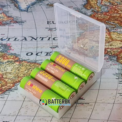 AA Li-ion 1.5V аккумуляторы Soshine 3300mWh 2200mah комплект 4 шт в ...
