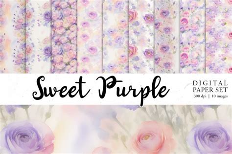 Watercolor Sweet Purple Flowers Seamless Pattern Bundle