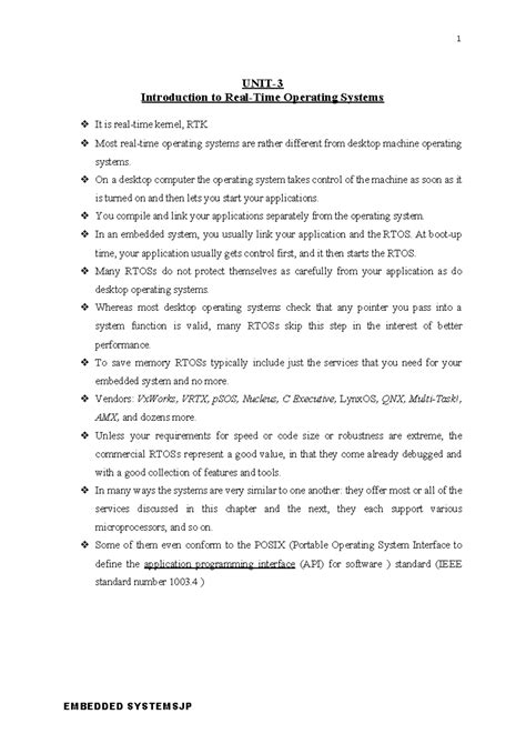 Unit Introduction To Real Time Operating Systems Embedded Systems CSE Btect UNIT Studocu