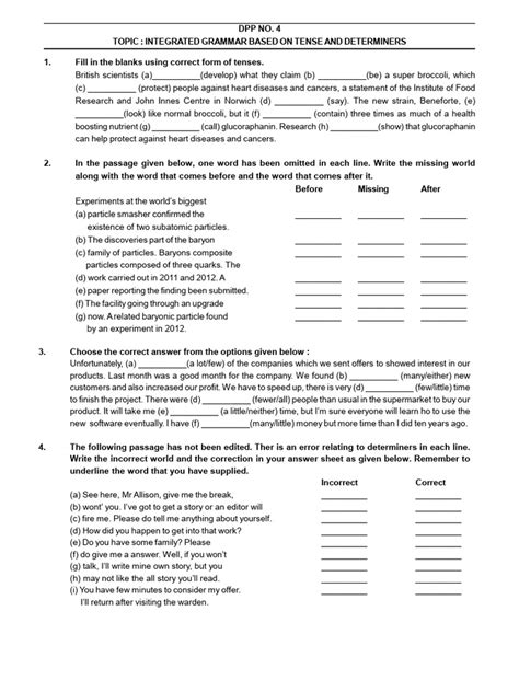 English Grammar Dpp 04 Iitianpatrika Pdf Subatomic Particles