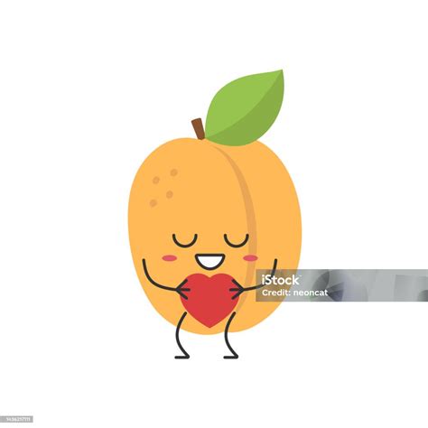 살구 귀여운 캐릭터 만화 사랑 기호 심장 좋아하는 육즙이 달콤한 과일 웃는 얼굴 쾌활한 카와이 기쁨 행복 감정 아이콘 벡터