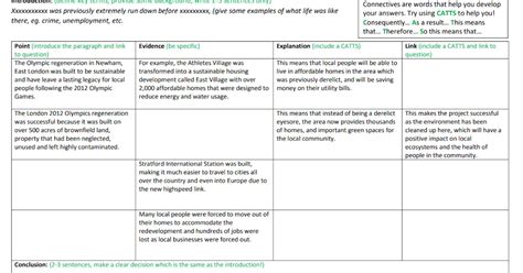 Peel 9 Mark Question Planning Grid Aqa Gcse Geography Paper 2 Urban Issues And Challenges