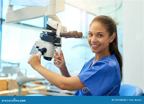 Microscope Pathology And Medical Student Portrait With Virus Research