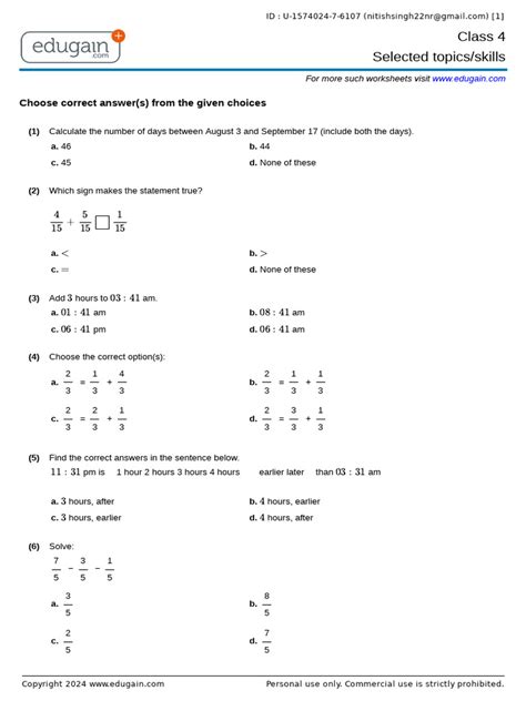 Fractions Class 4 Pdf