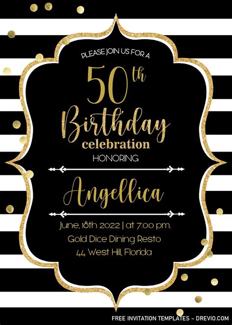 Black And Gold 50th Birthday Invitation Templates Editable With Ms