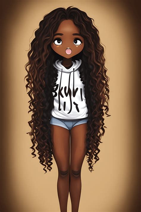 Full Body Brown Skin Girls With Long Curly Hair · Creative Fabrica