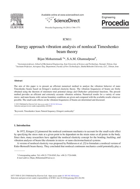 Pdf Energy Approach Vibration Analysis Of Nonlocal Timoshenko Beam Theory