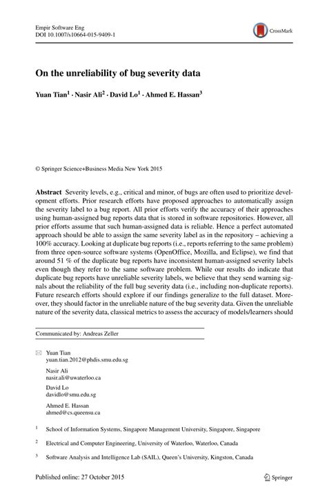 PDF On The Unreliability Of Bug Severity Data