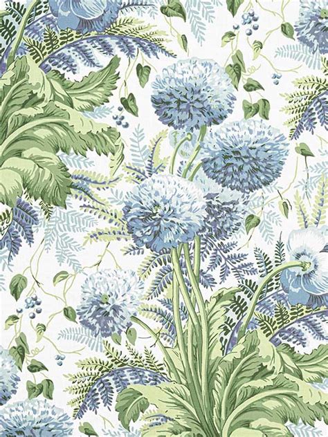 Dahlia Sky On White Fabric Af24535 By Anna French Fabrics