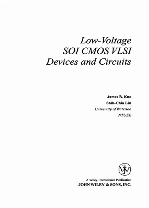 Title Page Low Voltage SOI CMOS VLSI Devices And Circuits Book