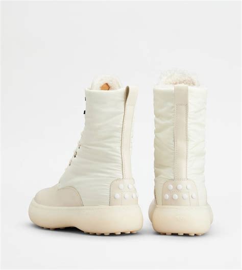 Woman White Tods W G Lace Up Ankle Boots In Leather And Fabric