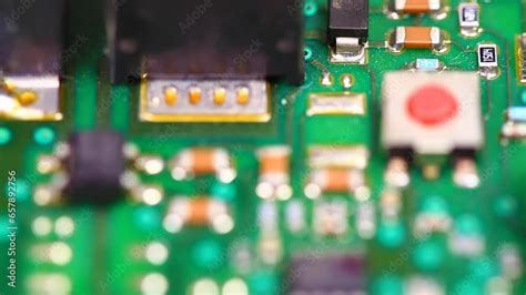 Focus In Electronic Circuit Board With A Red Micro Switch Small