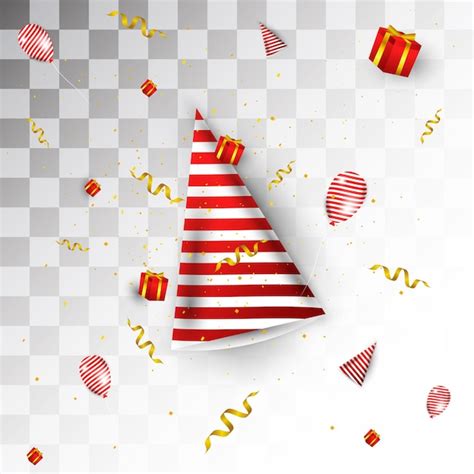 파티 이벤트 보완 디자인 파티 모자 선물 상자 리본 및 풍선 포함 프리미엄 벡터