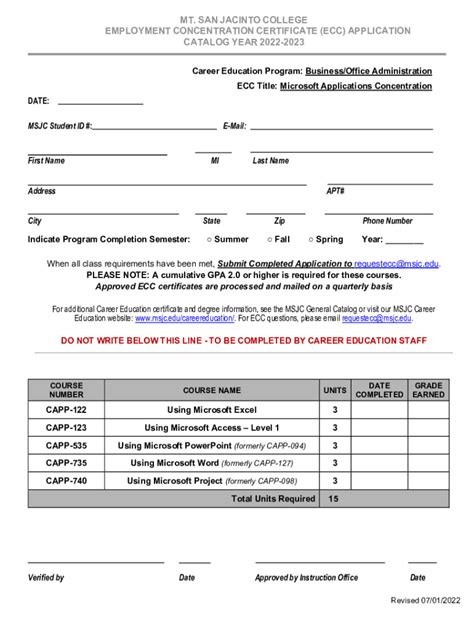 Fillable Online MSJC ECC Application OADM Microsoft Applications
