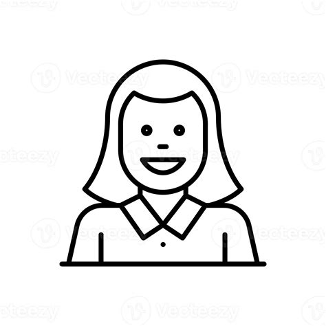 Smiling Female Character Line Icon Cute Abstract Profile Of Young Girl