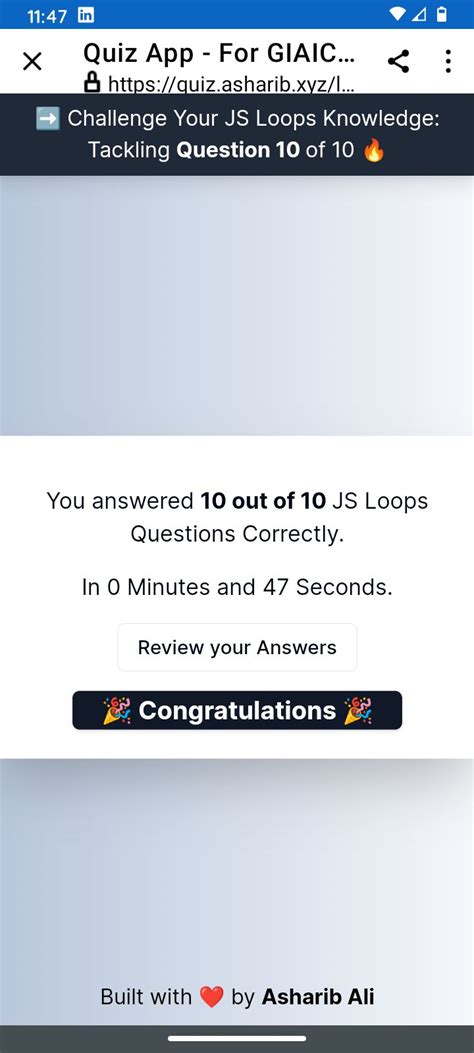 syeda rohab on linkedin topic loops in typescript 10 out of 10 score