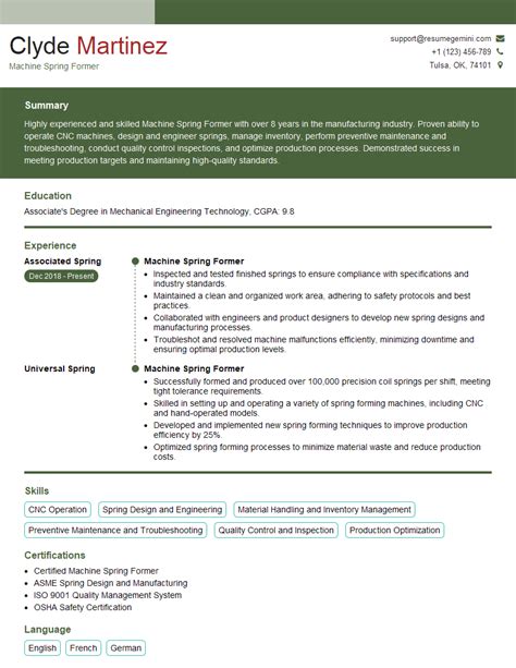 Machine Spring Former Resume Template Resumegemini Online Resume