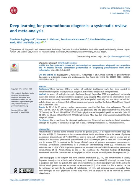 Pdf Deep Learning For Pneumothorax Diagnosis A Systematic Review And Meta Analysis