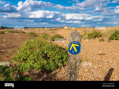 Shingle Street Suffolk With Suffolk Coast Path Sign Stock Photo Alamy