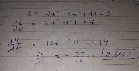 The displacement s of a particle a time t is given by s ť t t i the time when