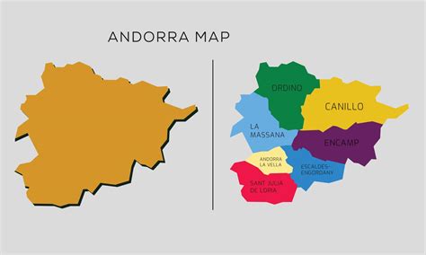High Detailed Vector Map Of Andorra Borders And Names Of The Provinces