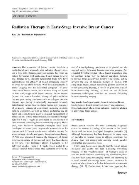 Pdf Radiation Therapy In Early Stage Invasive Breast Cancer