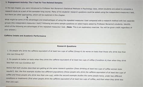 Solved Engagement Activity The T Test For Two Related Chegg