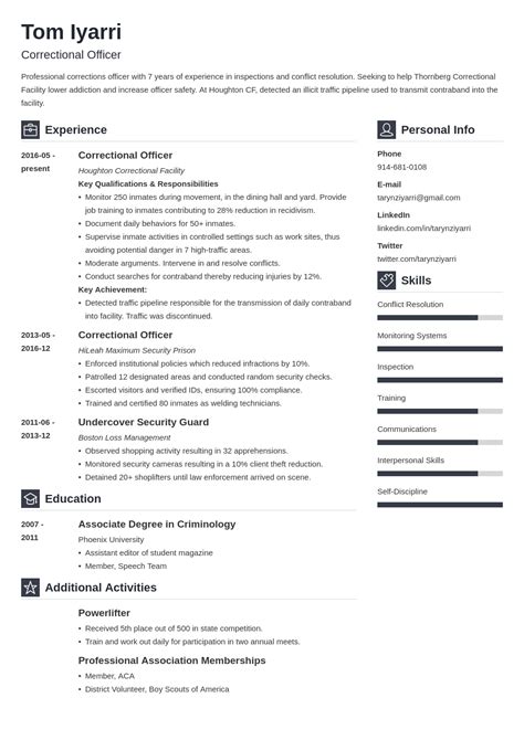 Correctional Officer Resume With Job Description And Duties