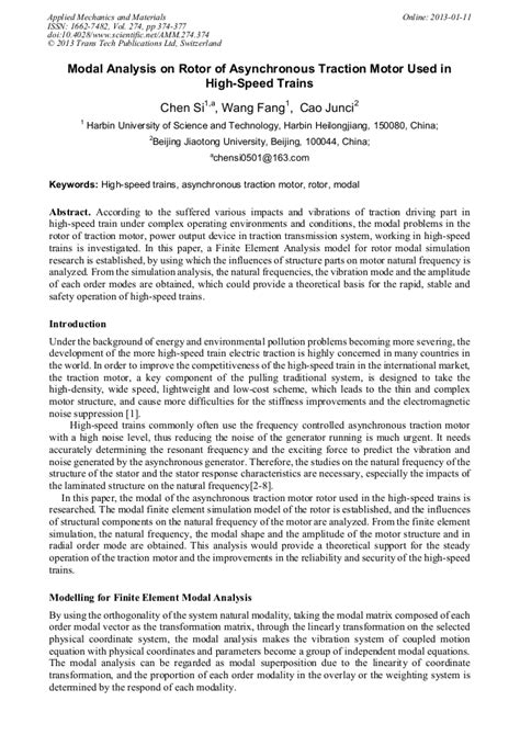 Modal Analysis On Rotor Of Asynchronous Traction Motor Used In High Speed Trains Scientificnet
