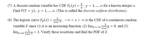 Solved 7 A Discrete Random Variable Has Cdf Fyy Y