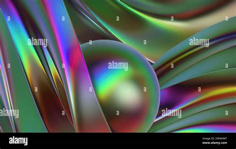 Rainbow Chrome Wavy Metal Reflection Encasing Spheres Psychedelic Cyberpunk Modern 3d Rendering