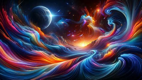 Mesmerizing Cosmic Waves Of Vibrant Colors Blend Seamlessly Under A Celestial Sky Stock